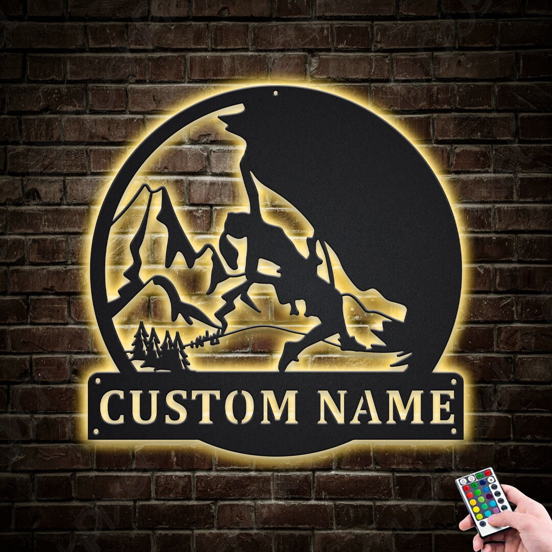Mountain Climbing Metal Sign LED Lights V3, Custom Climbing Metal Sign ...