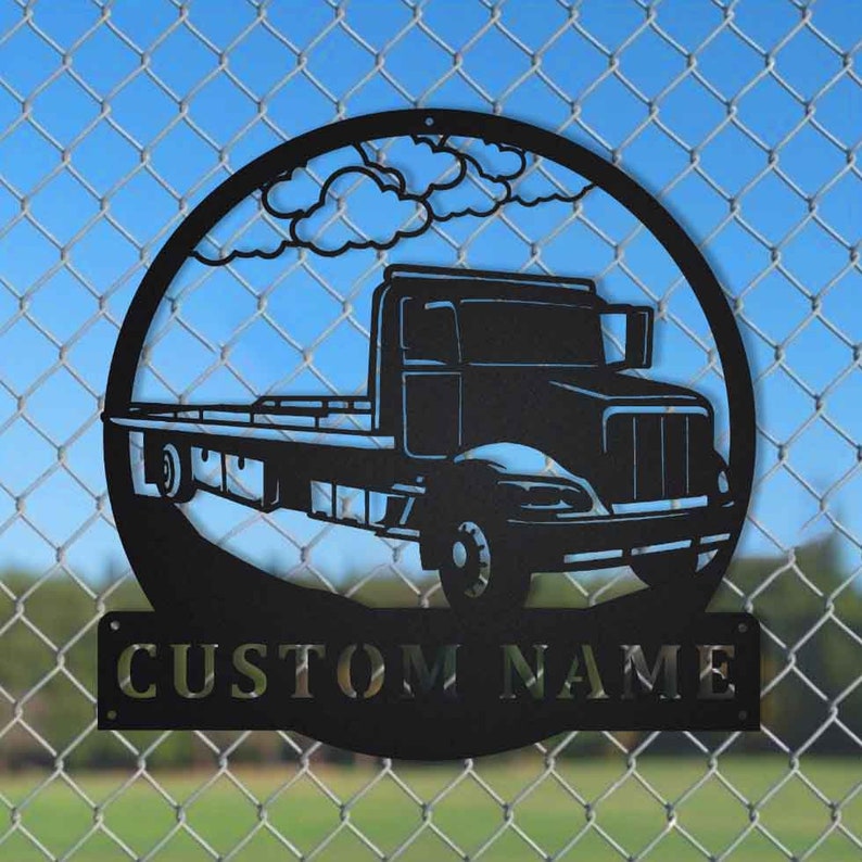 Flat Bed Tow Truck Metal Wall Art LED Lights, Custom Truck Metal Sign ...