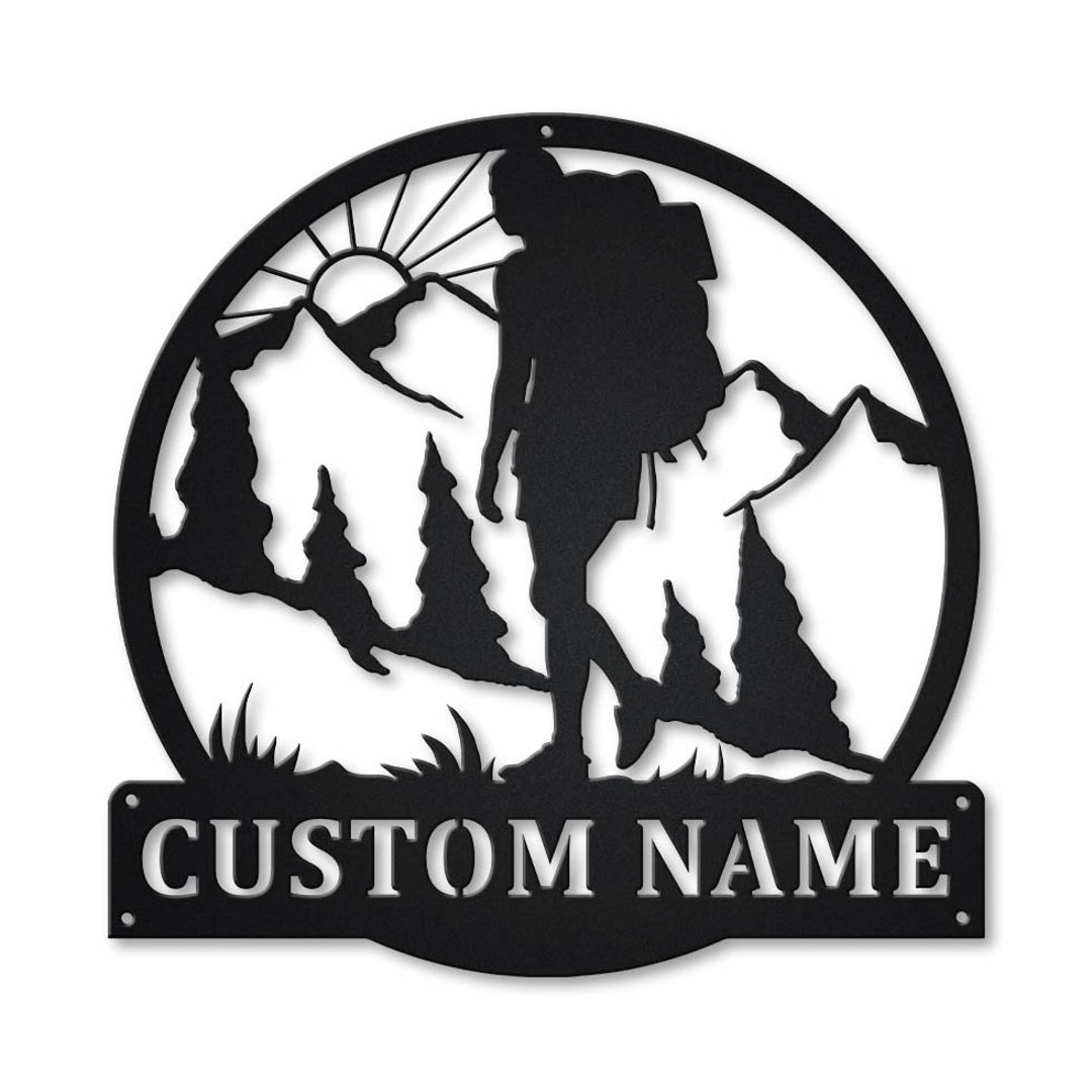 Backpacking Hiking Female Monogram Metal Sign Art, Custom Backpacking ...