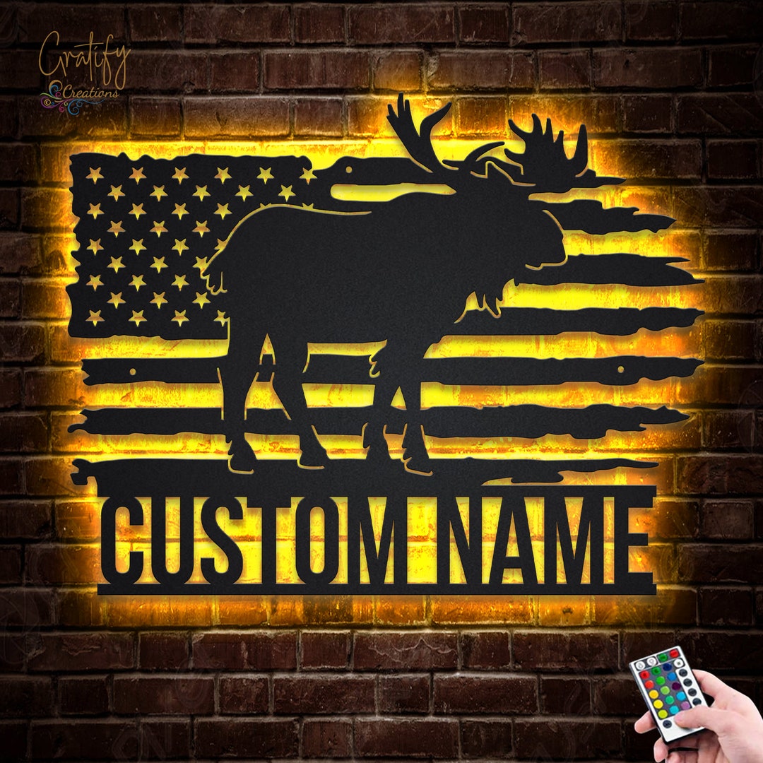 US Moose Metal Sign LED Lights V7, Custom US Moose Metal Sign, Moose ...