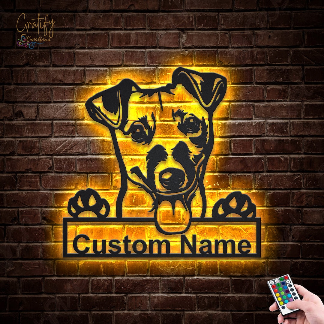 Jack Russell Terrier Dog Metal Sign LED Lights, Custom Jack Russell ...