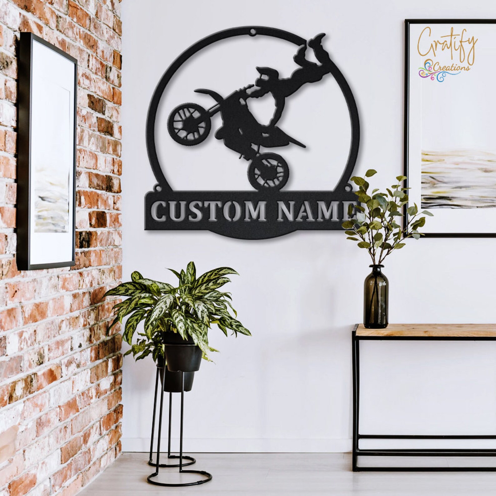 Motocross Rider Metal Wall Art LED Lights V6, Custom Motocross Biker ...