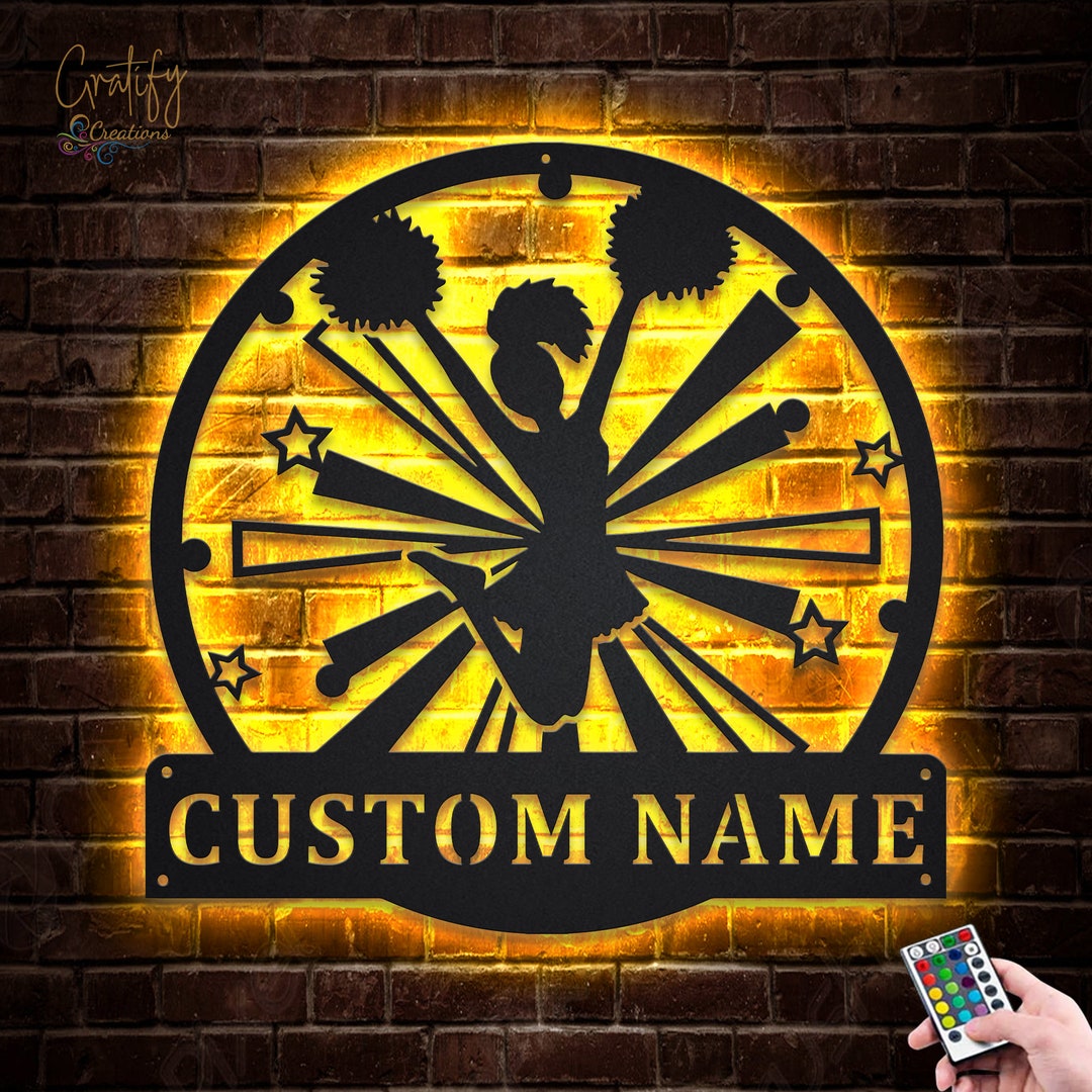 Cheerleader Monogram Metal Sign LED Lights V2, Custom Cheerleader Metal ...