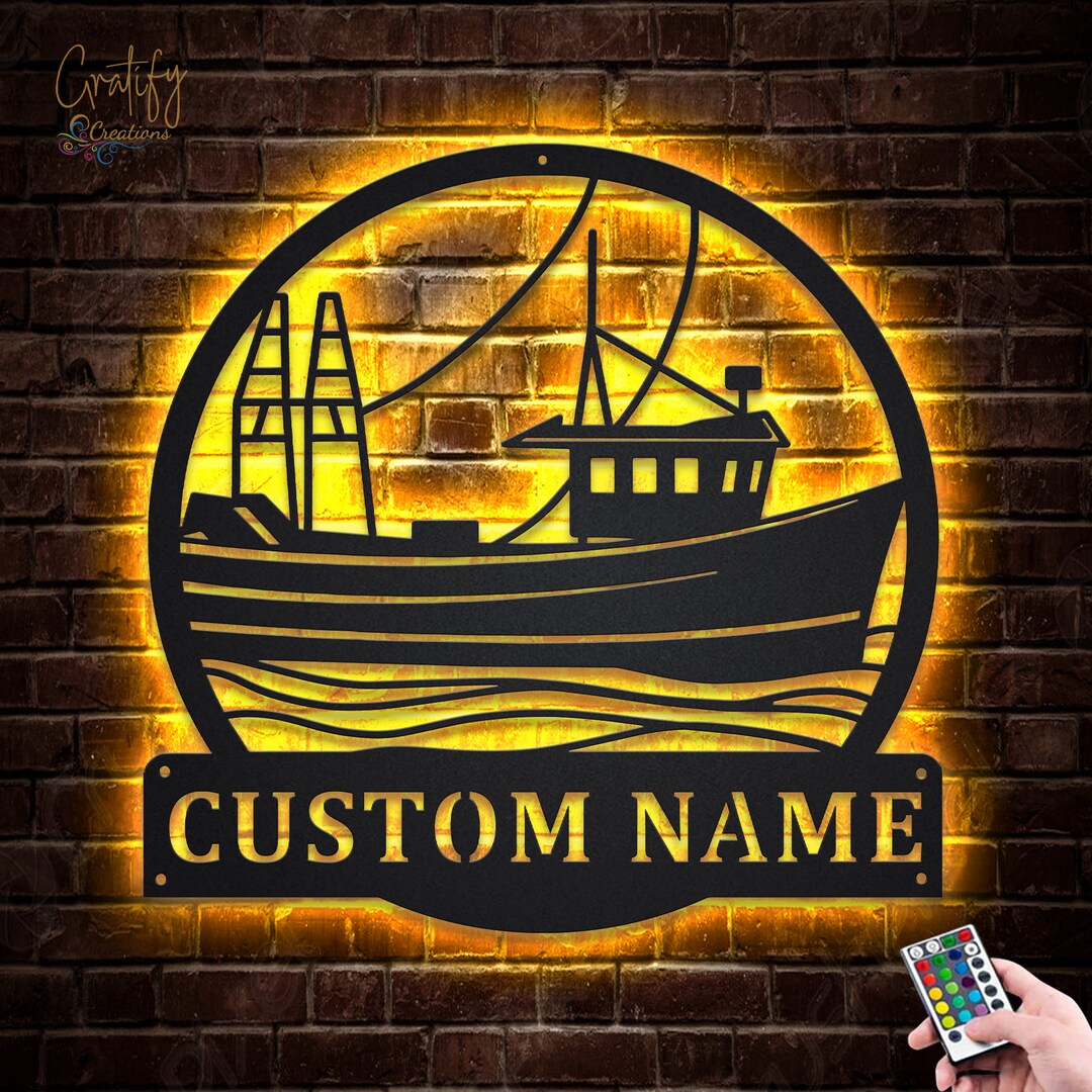 Lobster Boat Metal Wall Art LED Lights V2, Custom Lobster Boat Metal ...