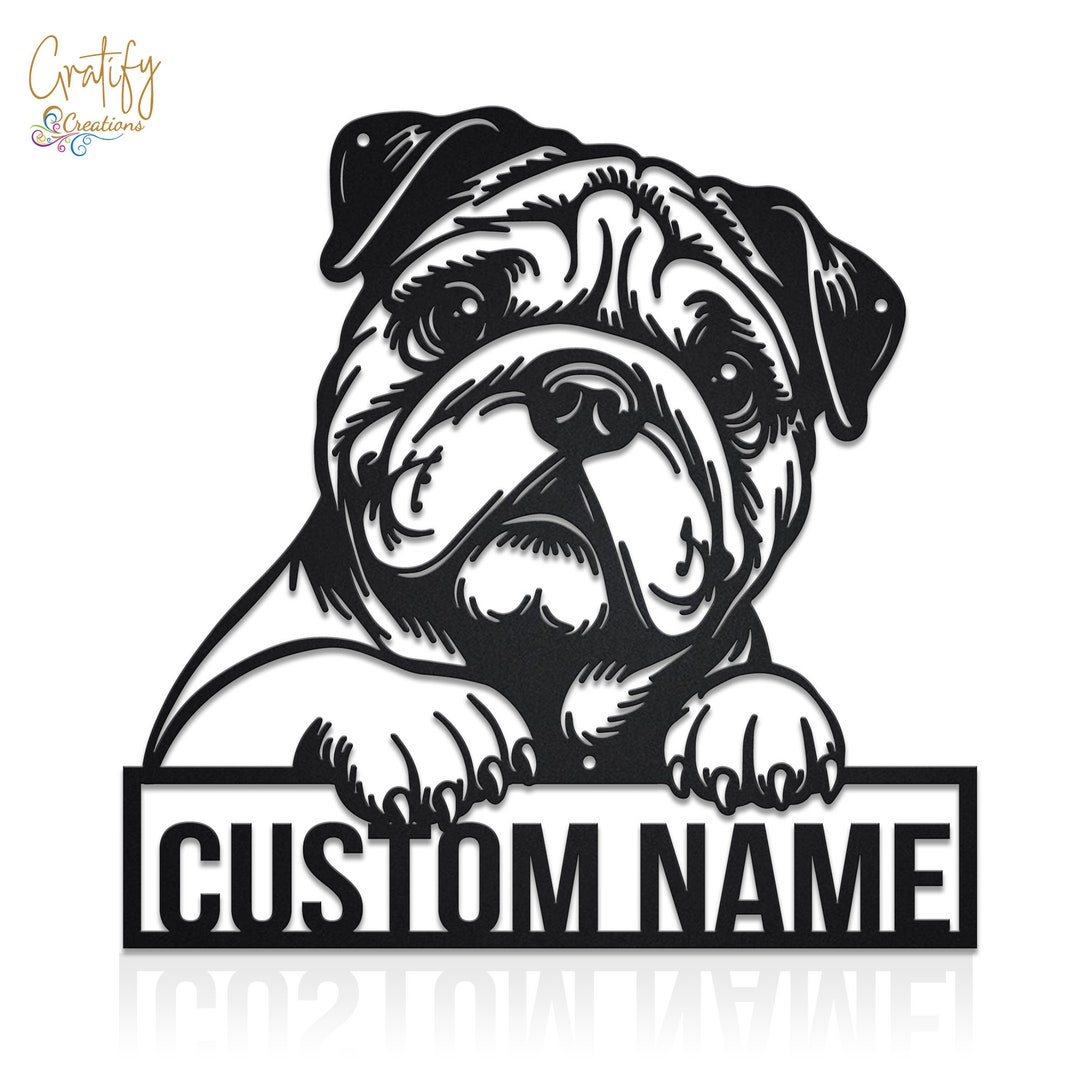 Custom English Bulldog Metal Wall Art LED Light, Personalized Bulldog ...