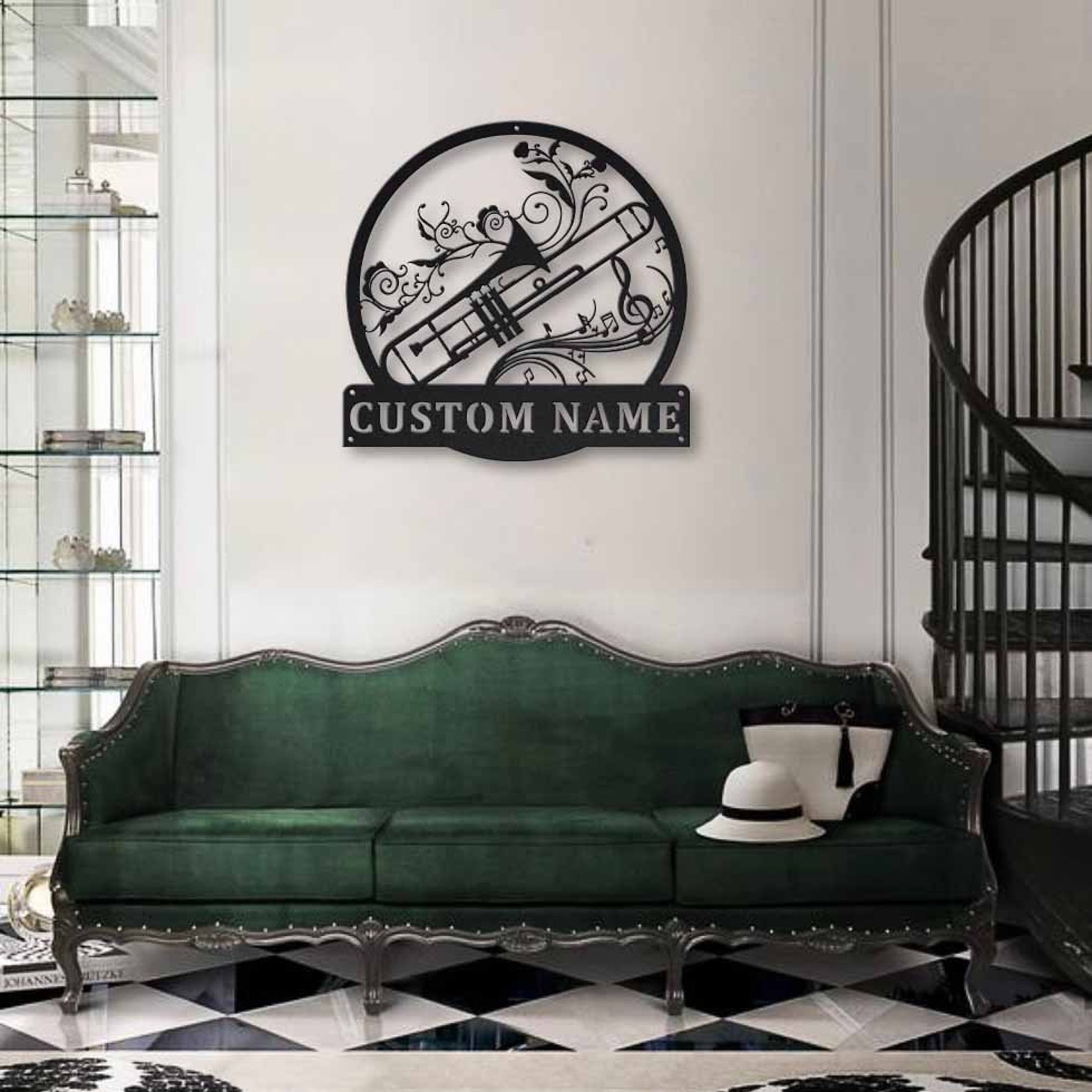Custom Trombone Monogram Metal Sign Art, Personalized Trombone Monogram ...