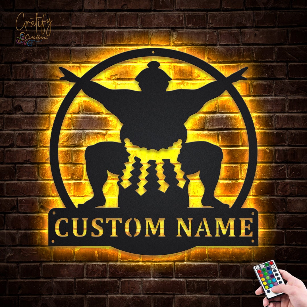 Sumo Wrestlers Metal Sign LED Lights V6, Custom Sumo Sport Metal Sign ...