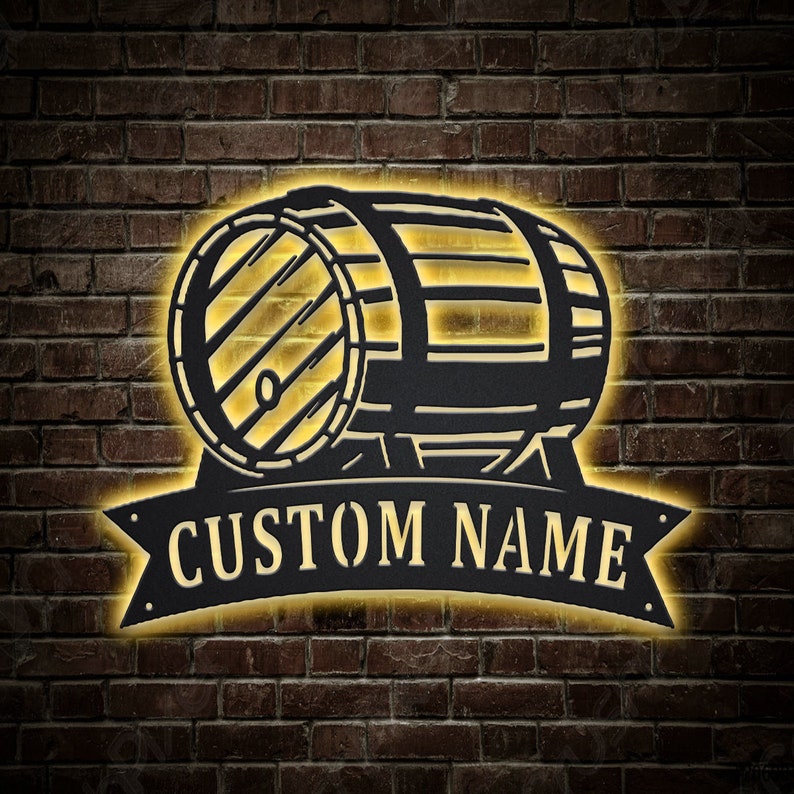 Personalized LED Beer Barrel Metal Wall Art for Home Bar Decor | Cheers ...