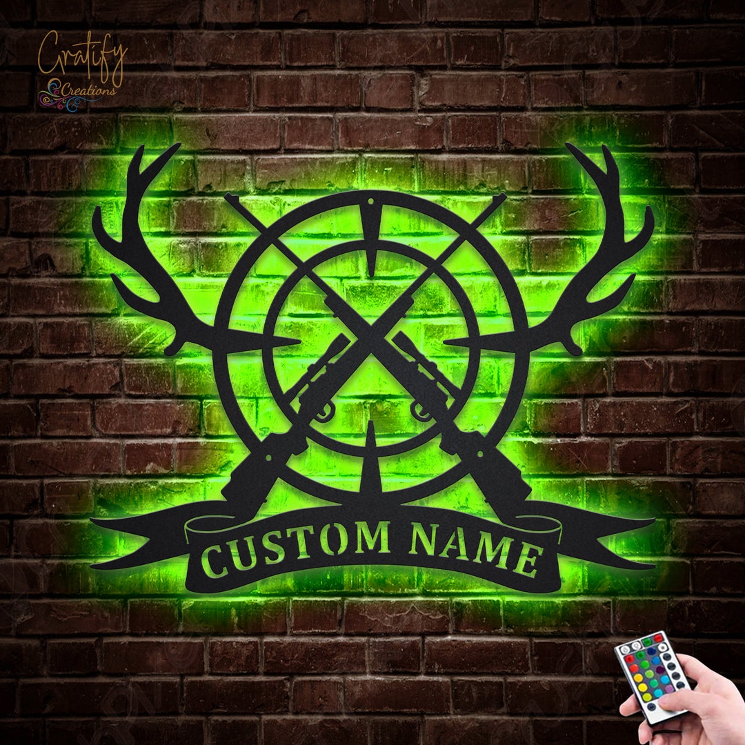 Deer Hunting Club Metal Sign LED Lights, Custom Deer Hunting Metal Wall ...