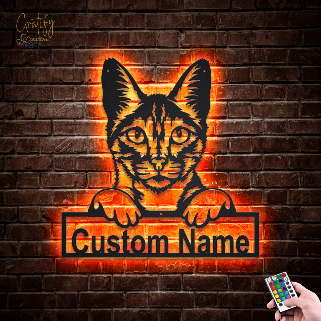 Savannah Cat Metal Sign LED Lights, Custom Savannah Cat Metal Sign ...