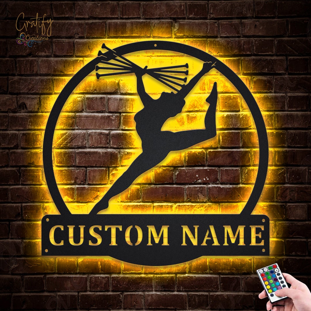 Baton Twirling Metal Wall Art LED Light V2, Custom Baton Twirling Metal ...