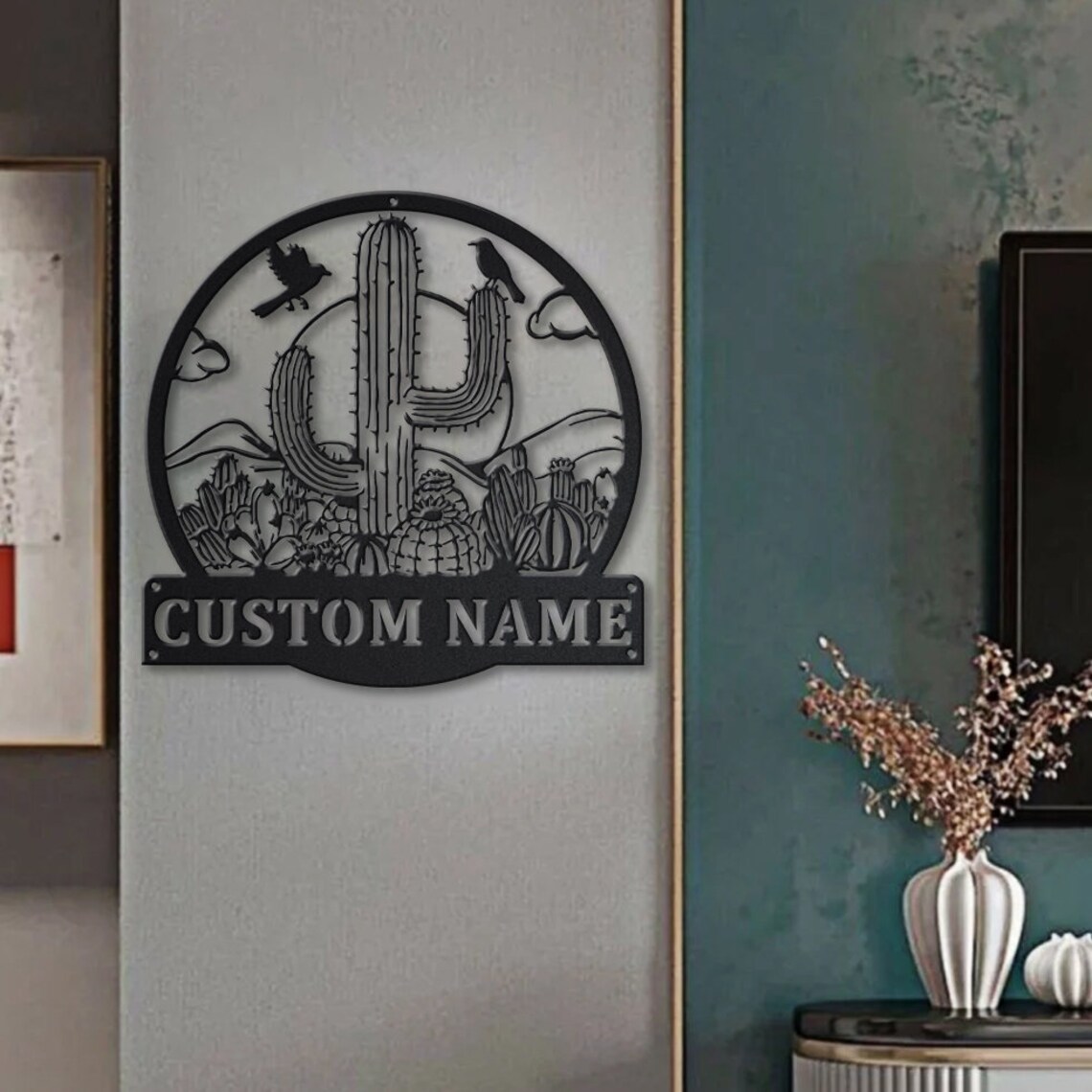 Cactus Desert Scene Metal Sign LED Lights, Custom Cactus Metal Sign ...