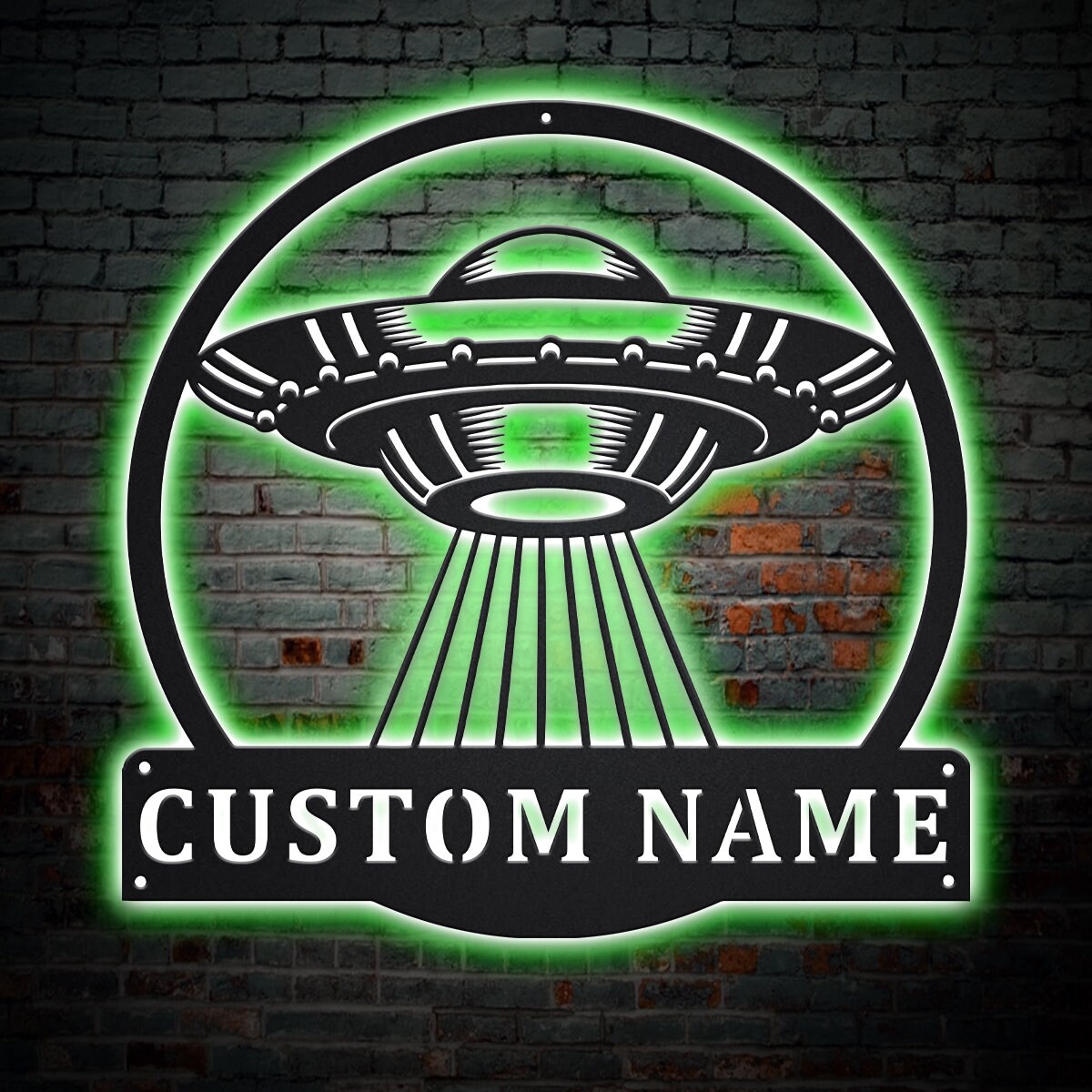 UFO Monogram Custom Metal Wall Art LED Lights Personalized - Etsy