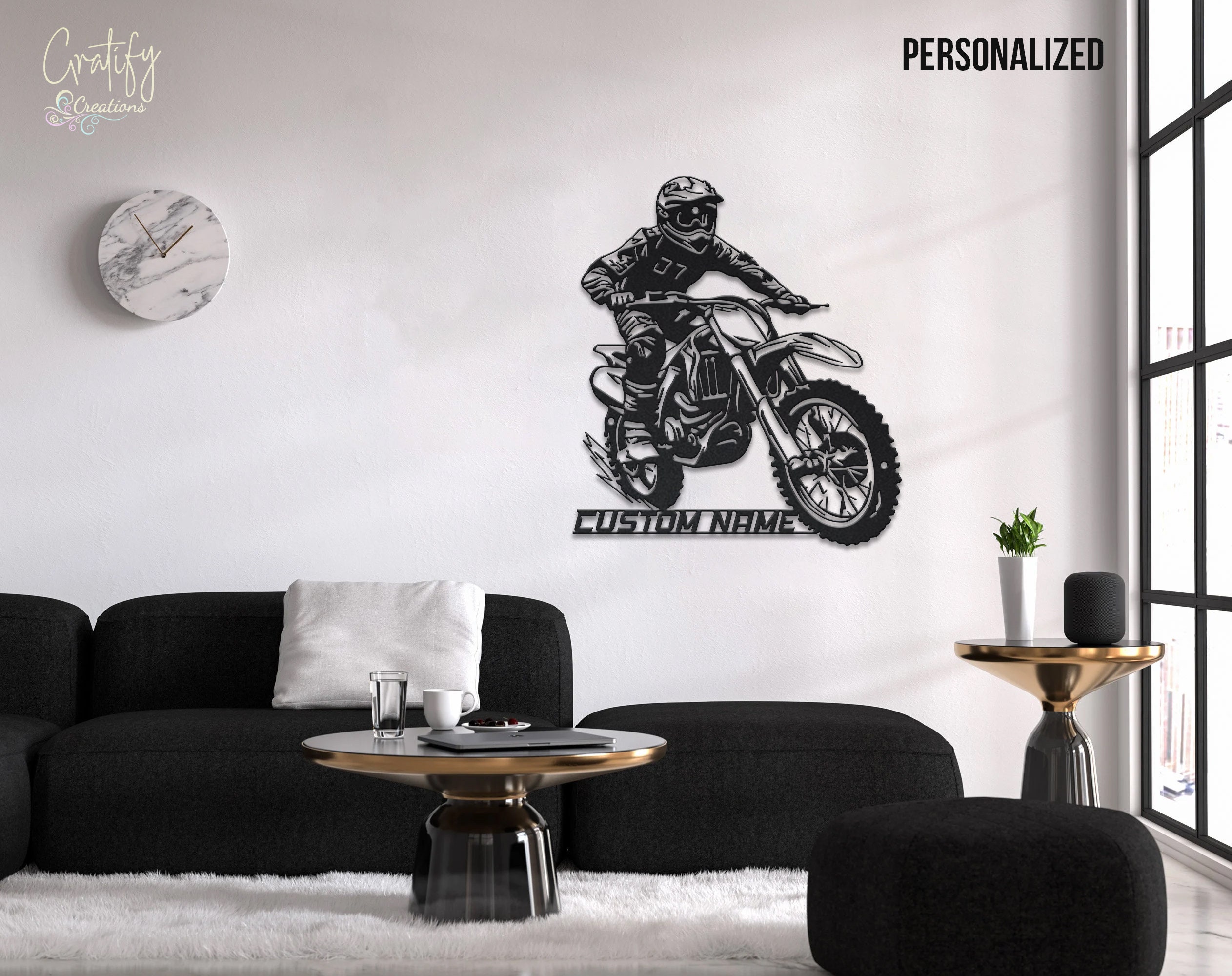 Personalized Dirt Bike Decor - LED Metal Wall Art - Unique Garage Sign ...