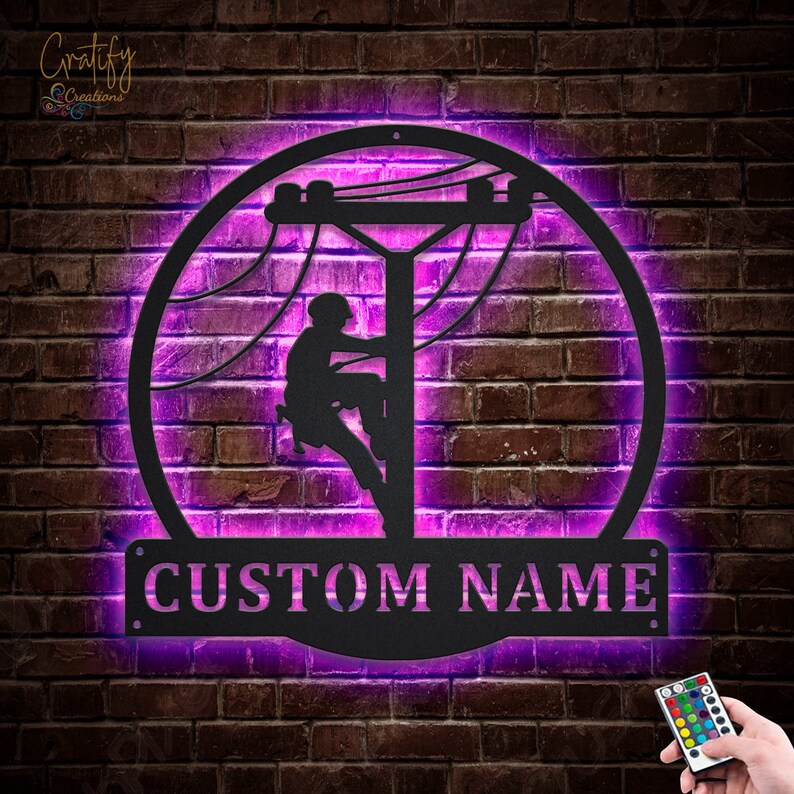 Lineman Metal Sign LED Lights V4 Custom Lineman Metal Sign - Etsy