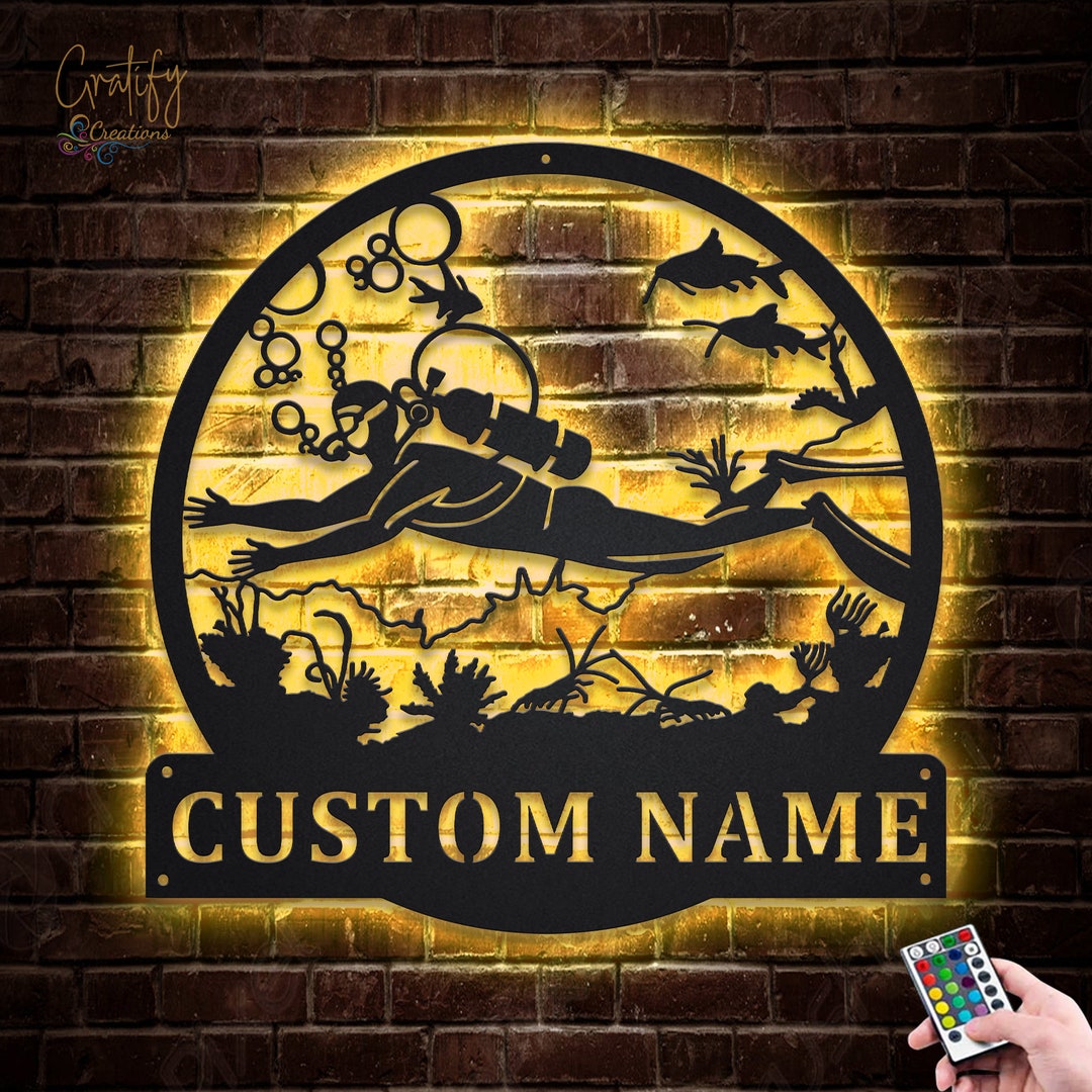 Scuba Diving Metal Sign LED Lights V3, Custom Scuba Diving Metal Sign ...