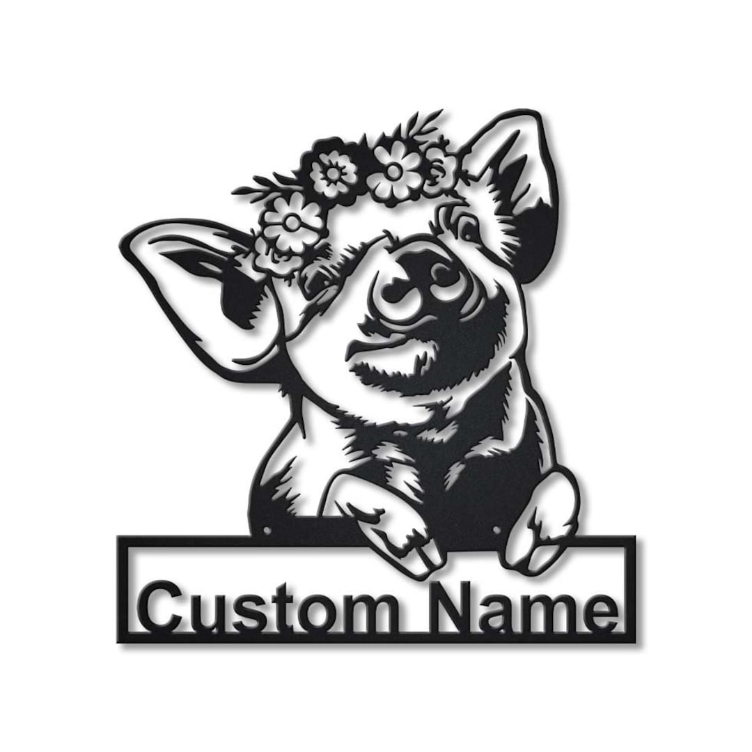 Custom Floral Piggy Metal Sign Art, Personalized Floral Piggy Metal ...