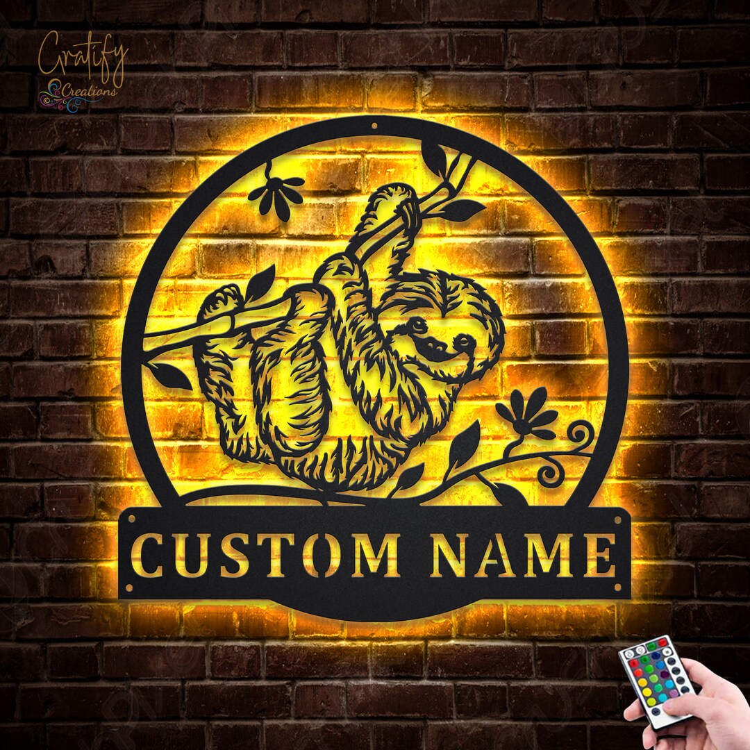 Sloth Metal Wall Art LED Lights, Custom Sloth Metal Sign, Sloth Neon ...