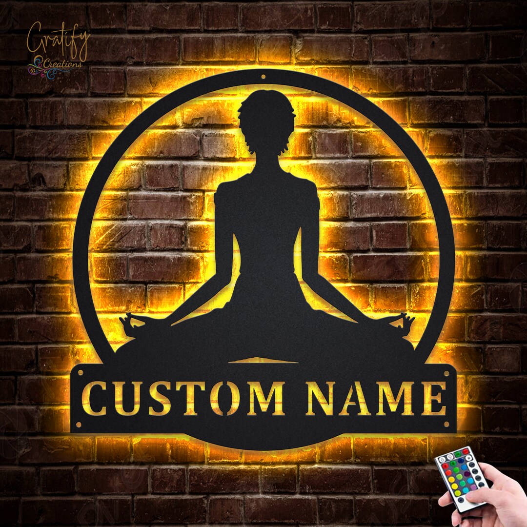 Yoga Meditation Metal Sign LED Lights V1, Custom Yoga Metal Sign, Yoga ...