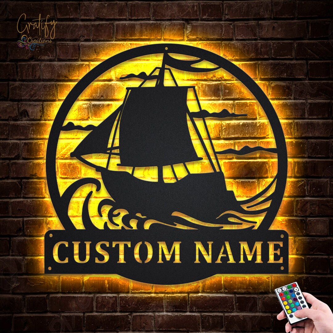 Sea Boats Metal Wall Art LED Lights V4, Custom Sea Boats Metal Signs ...