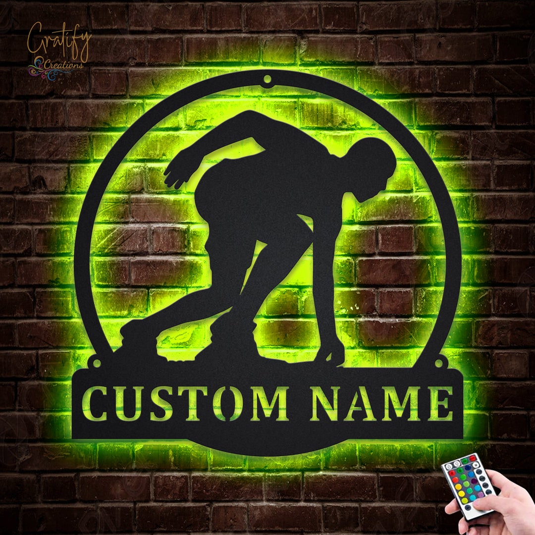 Running People Sport Metal Sign LED Lights V1, Custom Marathon Sport ...