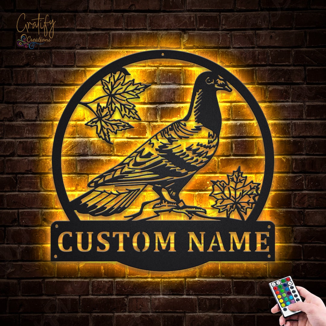Pigeon Bird Monogram Custom Metal Wall Art With LED Lights, Custom ...