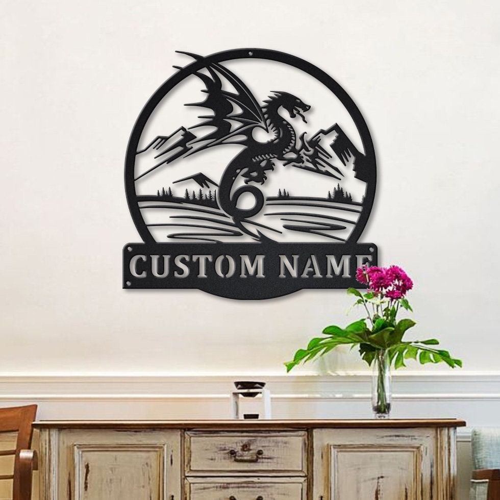 Custom Dragon Monogram Metal Sign Art V5 Personalized Dragon - Etsy