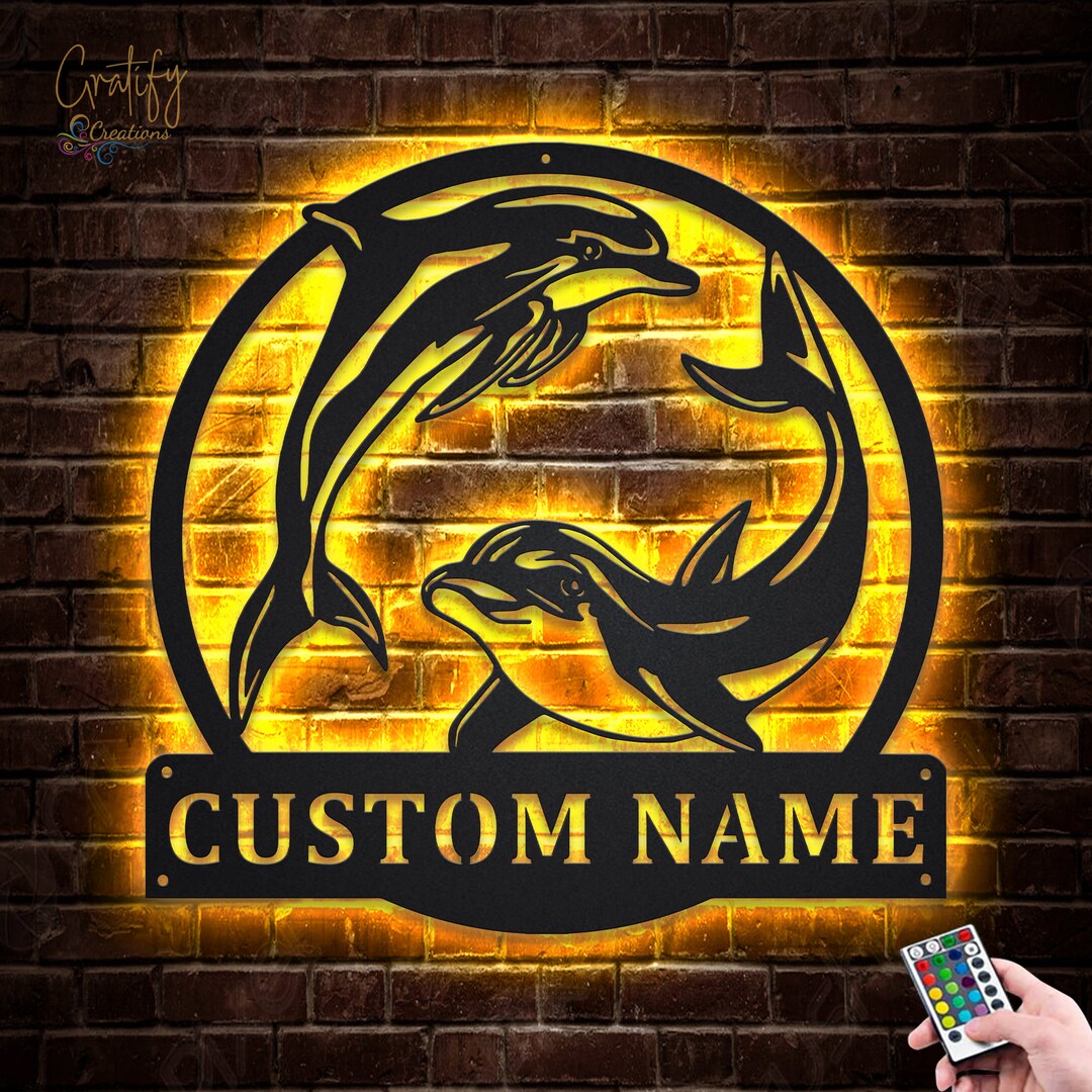 Couple Dolphin Metal Sign LED Lights, Custom Couple Dolphin Metal Sign ...