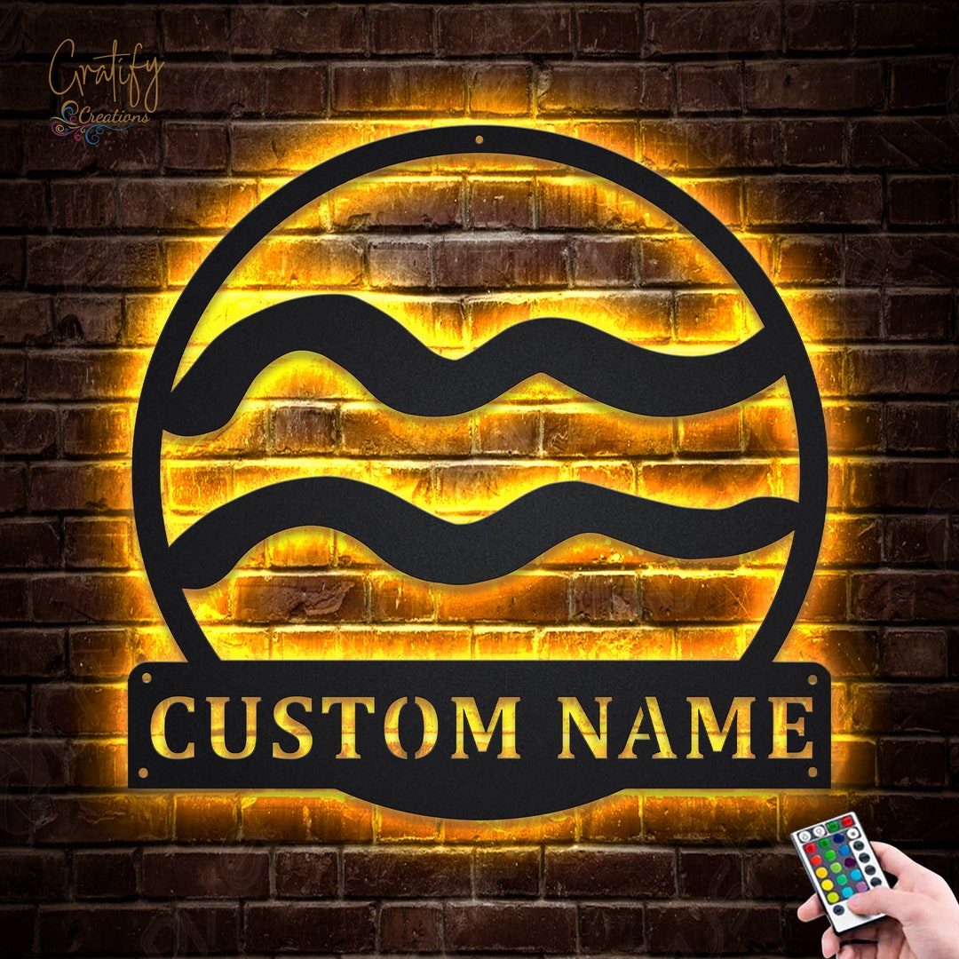 Aquarius Zodiac Metal Sign LED Lights, Custom Aquarius Zodiac Metal ...