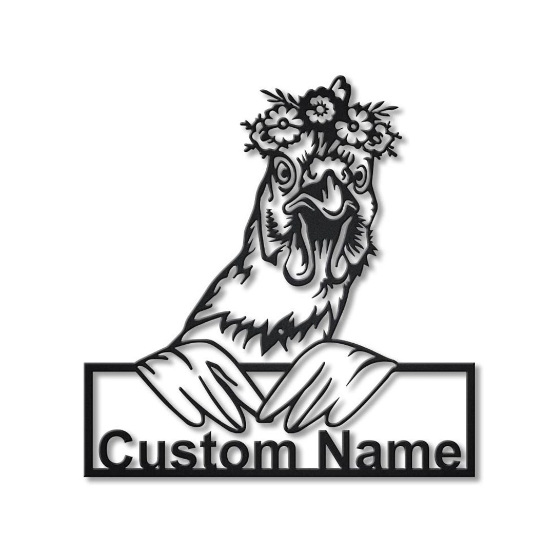 Custom Floral Chicken Metal Sign Art, Personalized Floral Chicken Metal ...