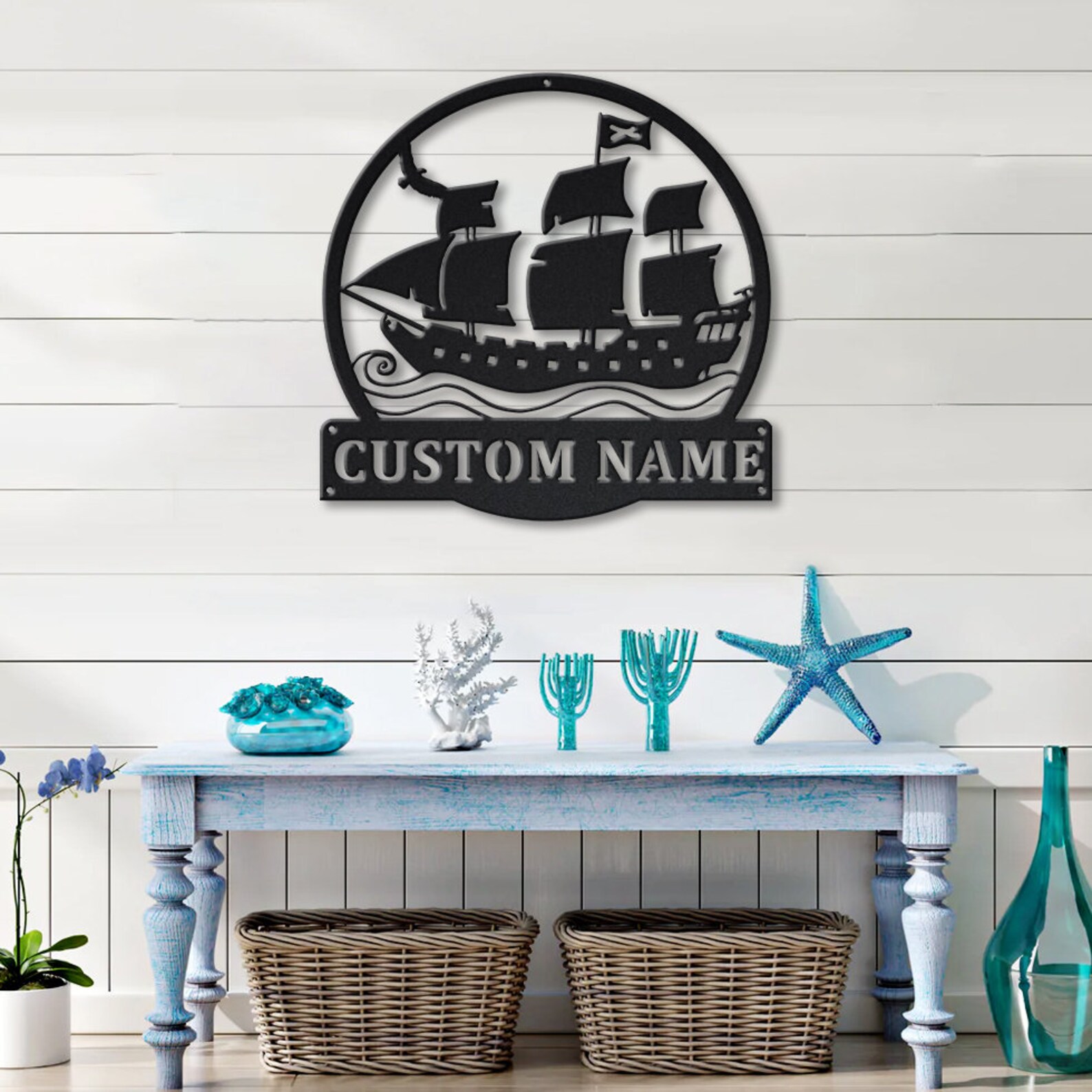 Sea Boats Metal Wall Art LED Lights V3, Custom Sea Boats Metal Signs ...