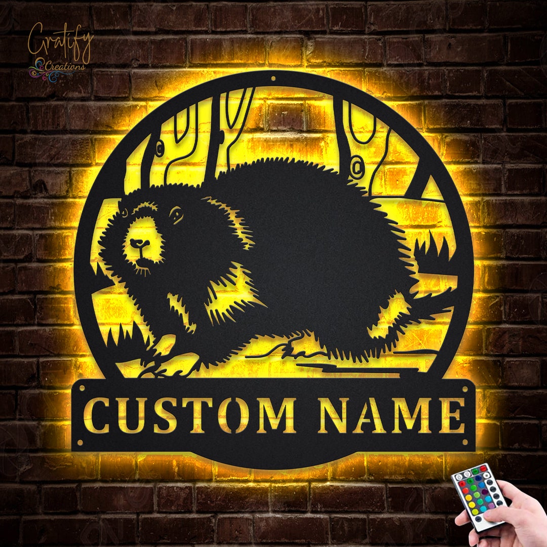 Groundhog Animal Metal Wall Art LED Lights, Custom Groundhog Metal Sign ...
