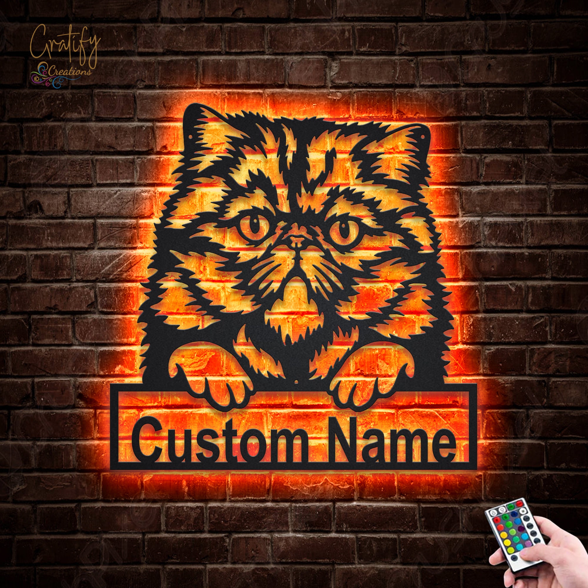 Persian Cat Metal Sign LED Lights V2, Custom Persian Cat Metal Sign ...