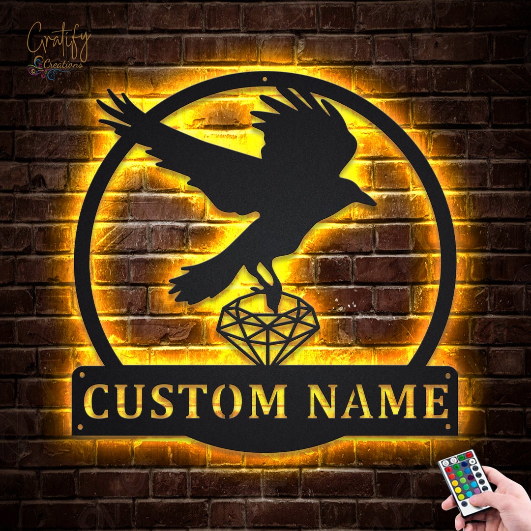 Rook Crow Bird Metal Sign LED Lights V2, Custom Rook Crow Bird Metal ...