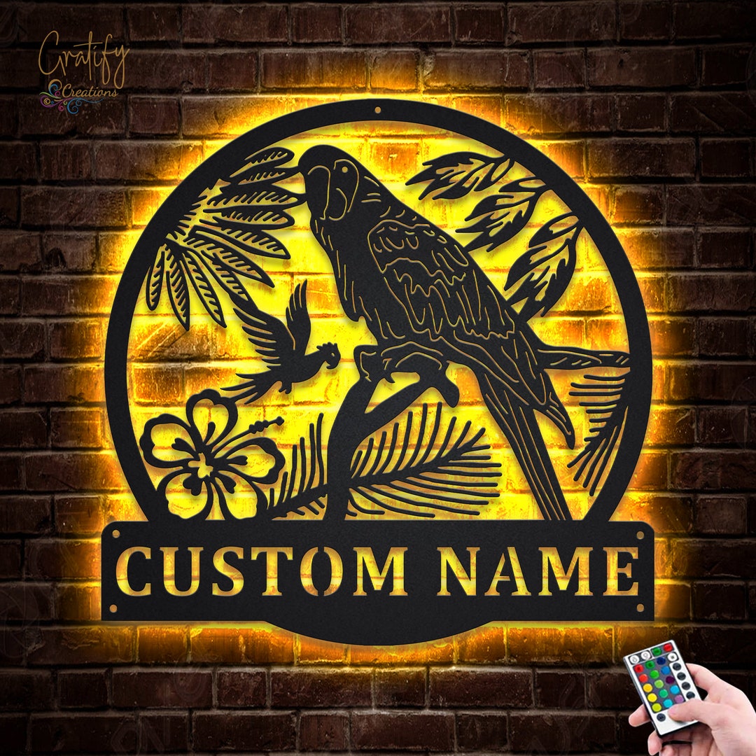 Macaw Bird Metal Sign LED Lights, Custom Macaw Bird Metal Sign, Macaw ...