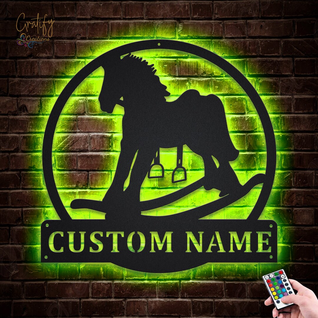Rocking Horse Metal Sign LED Lights V2, Custom Rocking Horse Metal ...