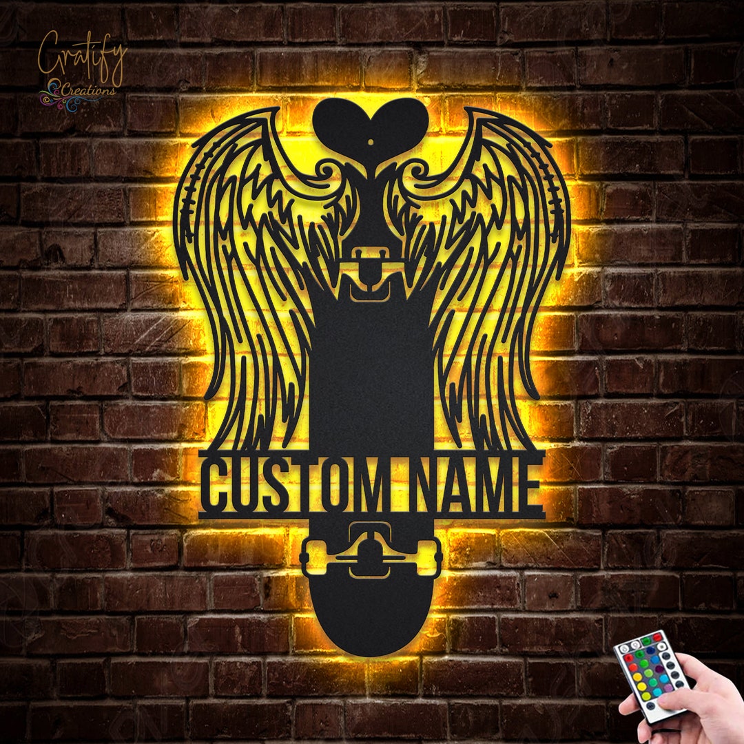 Skateboard Metal Wall Art LED Light V6, Custom Skateboarding Metal Sign ...
