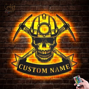 Skull Mining Metal Wall Art LED Lights, Custom Skull Mining Metal Signs ...