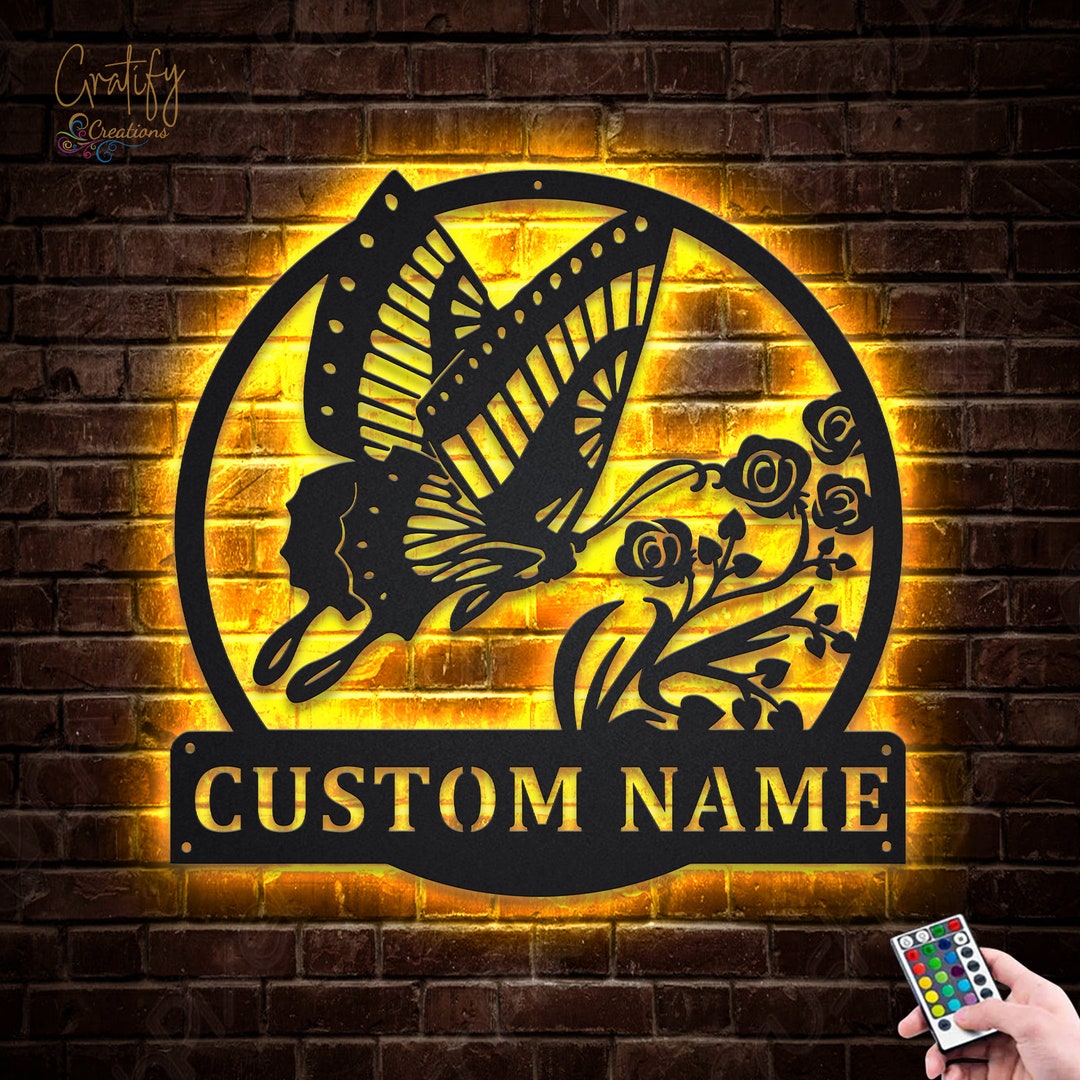 Butterfly Metal Wall Art LED Light V5, Custom Butterfly Metal Sign ...