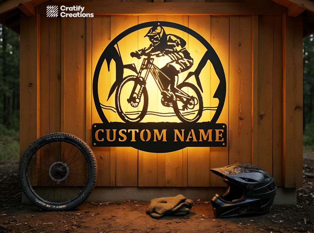 Downhill Mountain Biking Metal Sign With LED Lights, Custom Mountain ...