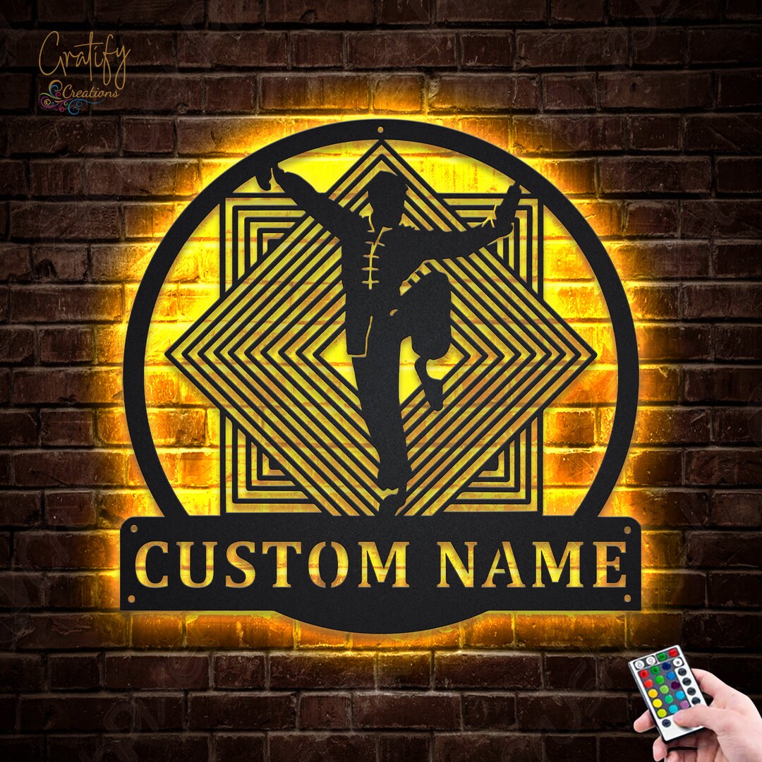 Kung Fu Fight Metal Sign With LED Lights V4, Custom Kung Fu Metal Sign ...