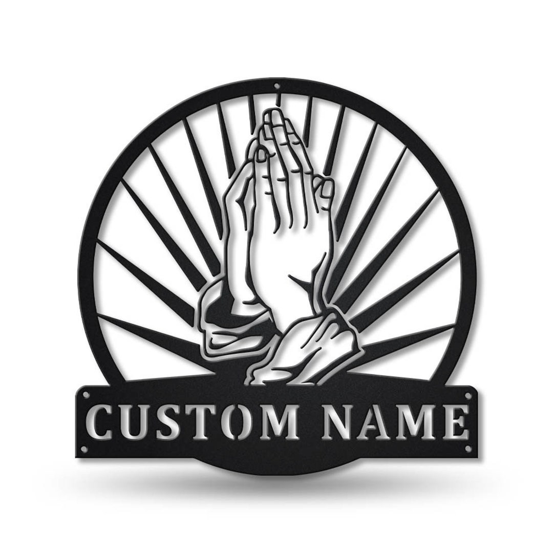 Custom Prayer Hands Monogram Metal Sign Art, Personalized Prayer Hands ...
