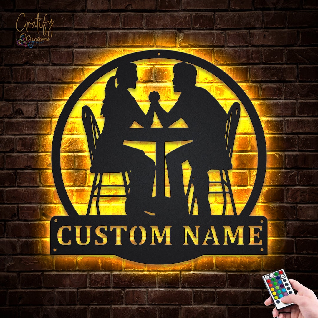 Arm Wrestling Metal Wall Art LED Lights V5, Custom Arm Wrestling Metal ...