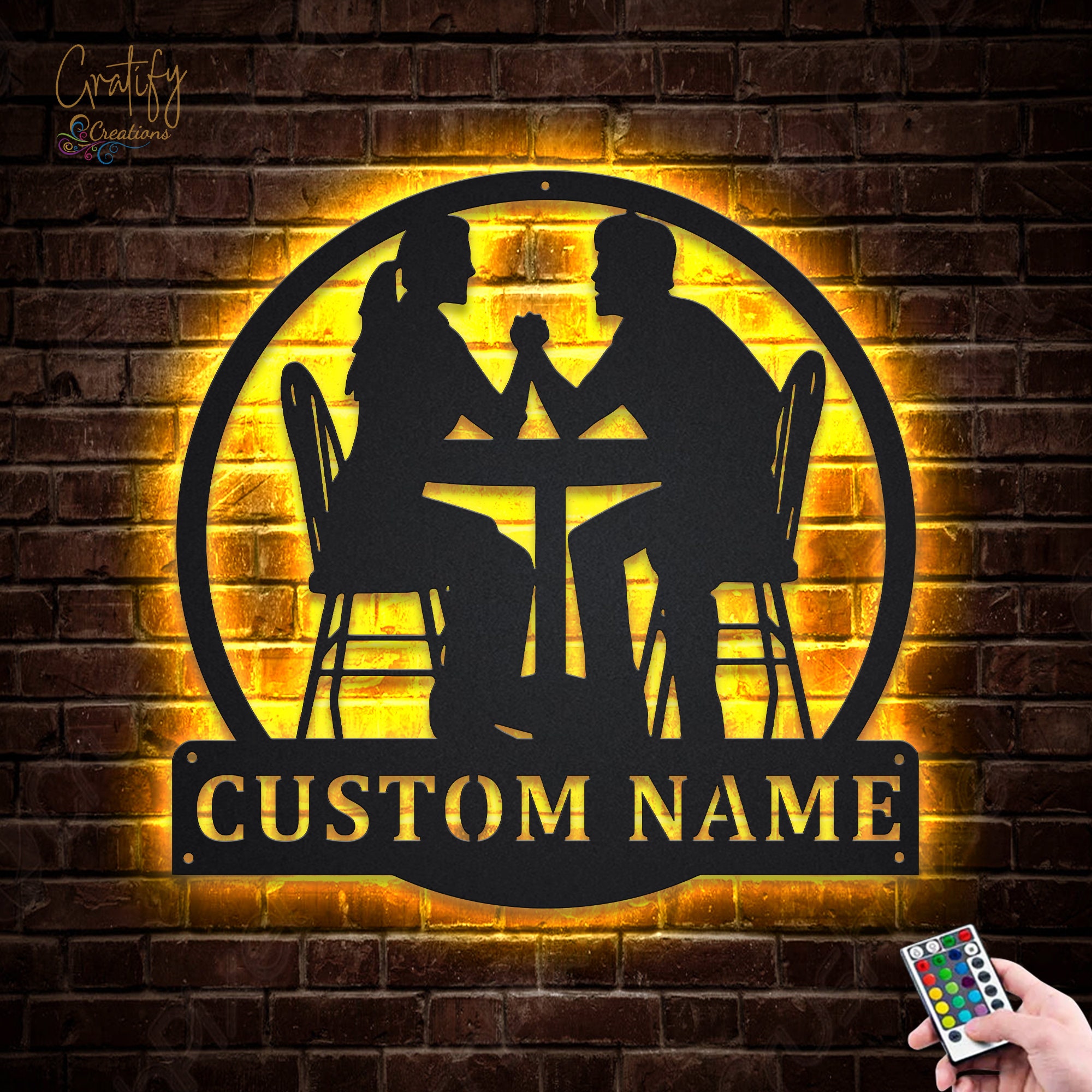 Arm Wrestling Metal Wall Art LED Lights V5, Custom Arm Wrestling Metal ...