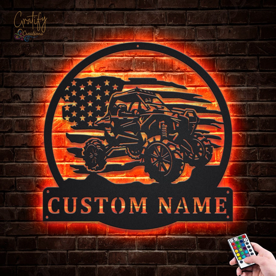 US ATV Monogram Metal Wall Art With LED Lights, Custom Atv Metal Wall ...
