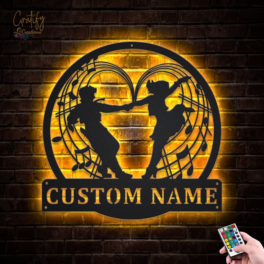 Ballroom Dancing Monogram Metal Sign With LED Lights V2, Custom ...