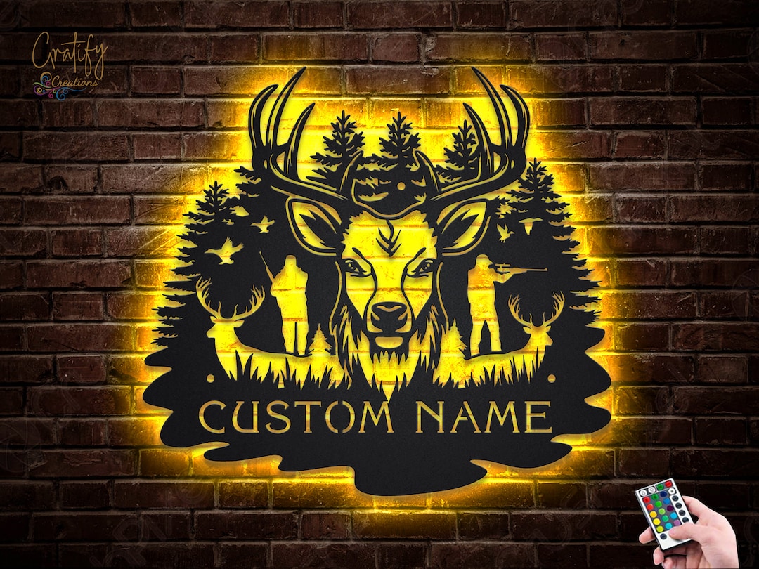 Custom Deer Mountain Hunting Metal Wall Art Sign LED Lights ...