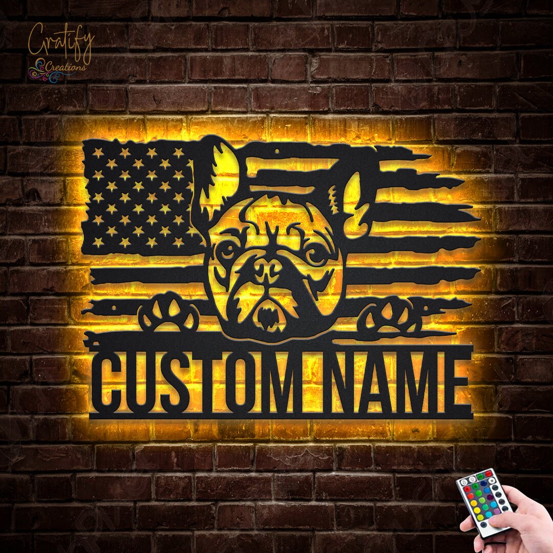US French Bulldog Metal Sign With LED Lights, Custom French Bulldog ...