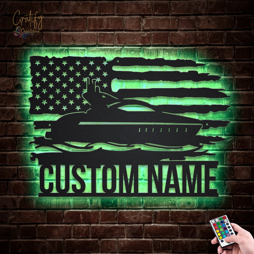 US Pontoon Boat Metal Sign LED Lights V2, Custom Pontoon Boat Metal ...