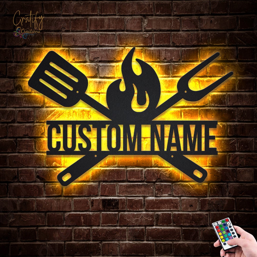 Grill Master Metal Sign LED Lights V4, Custom BBQ Party Metal Sign ...